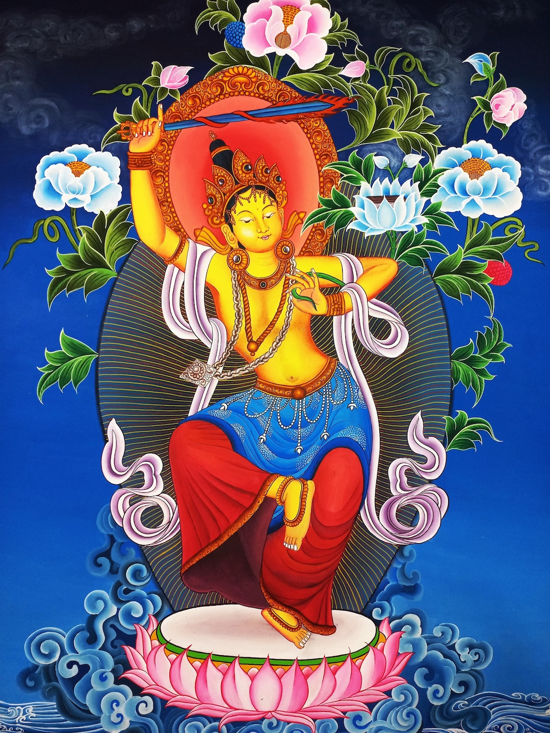Hand-painted Original Masterpiece Dancing Manjushree / Jampelyang/ God ...