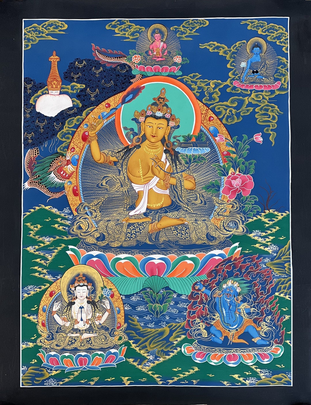Original Hand-painted Manjushri/ Manjusri/ Manjushree/ Jampelyang ...