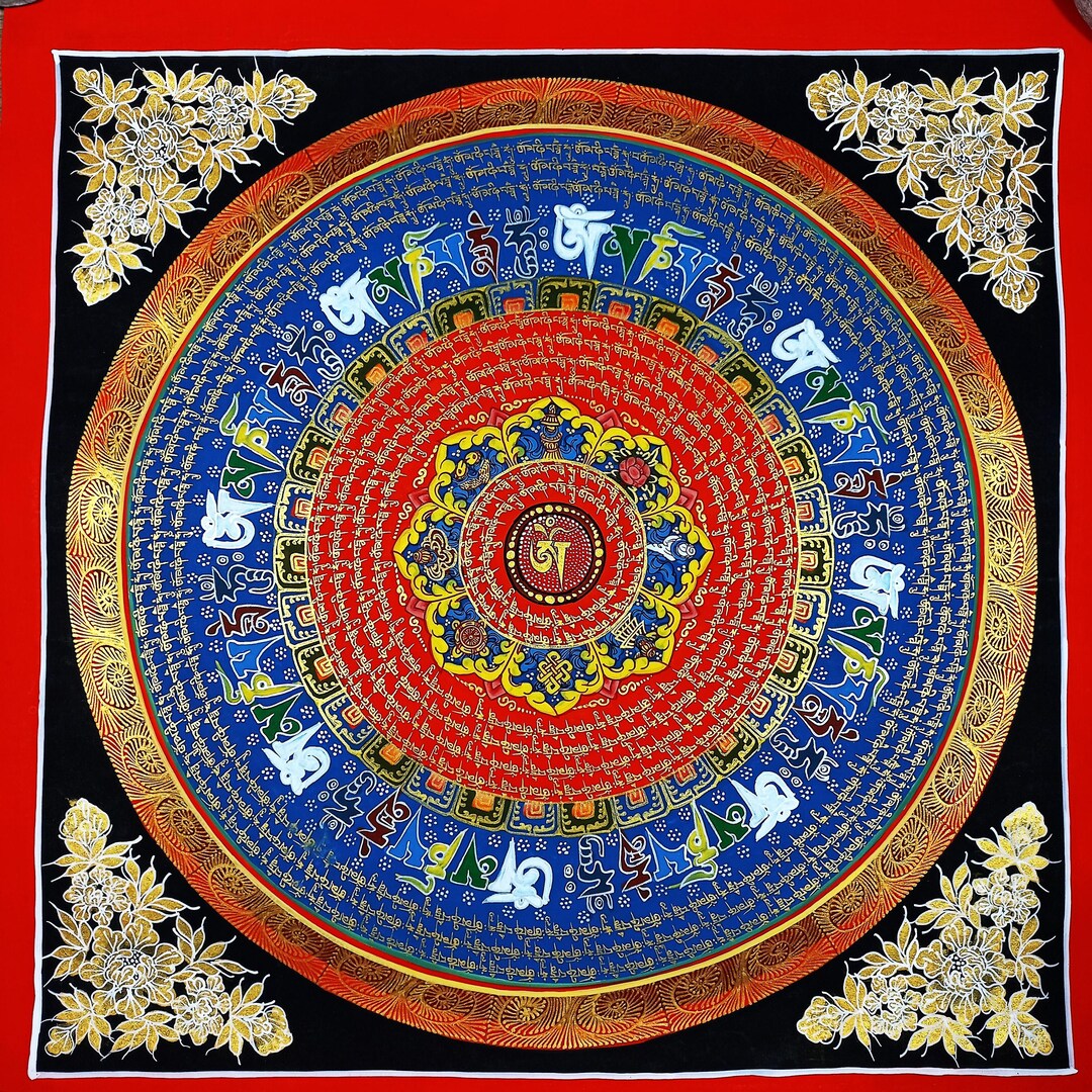 Original Hand Painted /om Mani Padme Hum Mantra Mandala With Eight ...