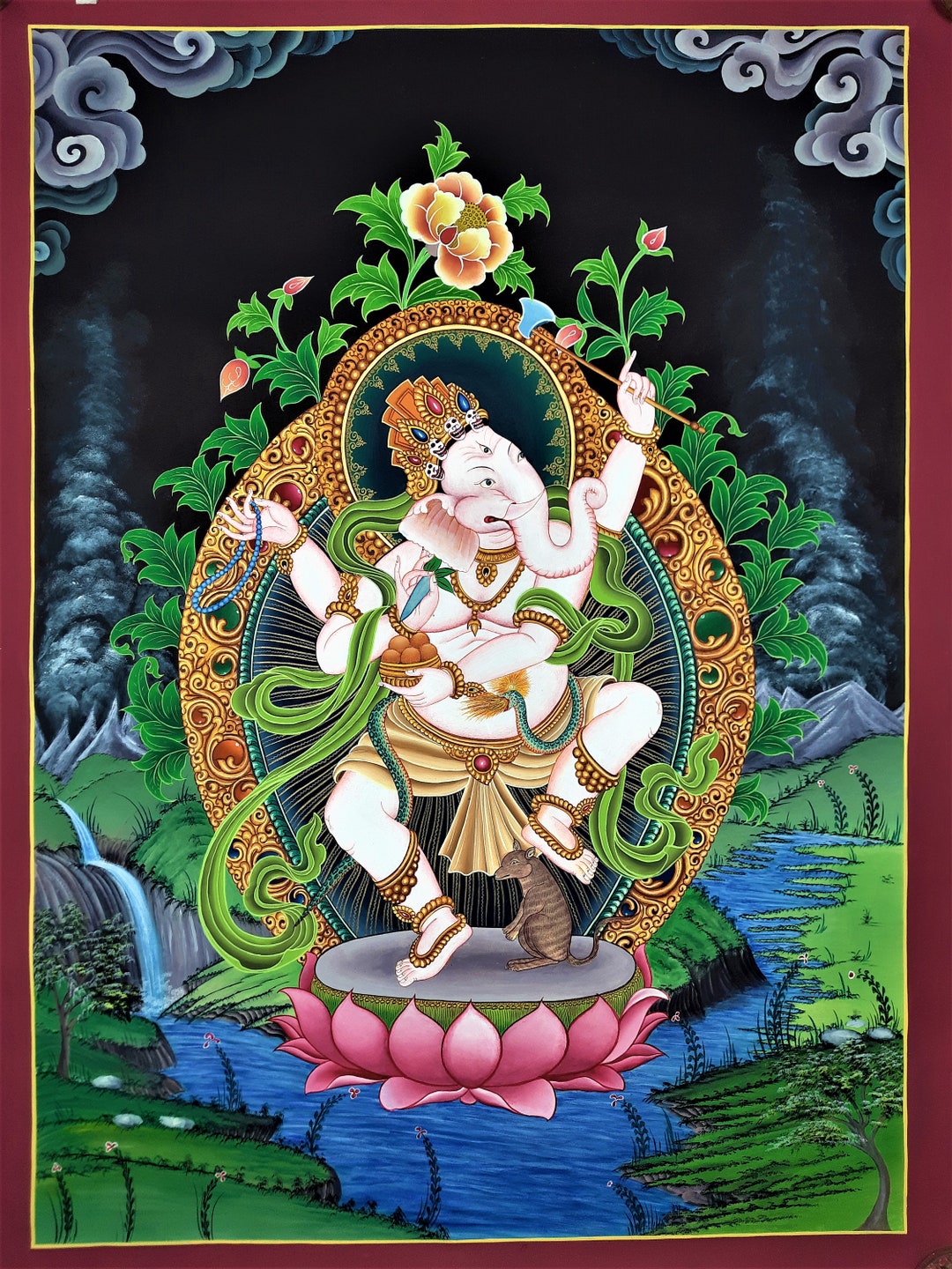 Hand Painted Original Newari Ganesh / Ganesha Masterpiece Painting Wall ...