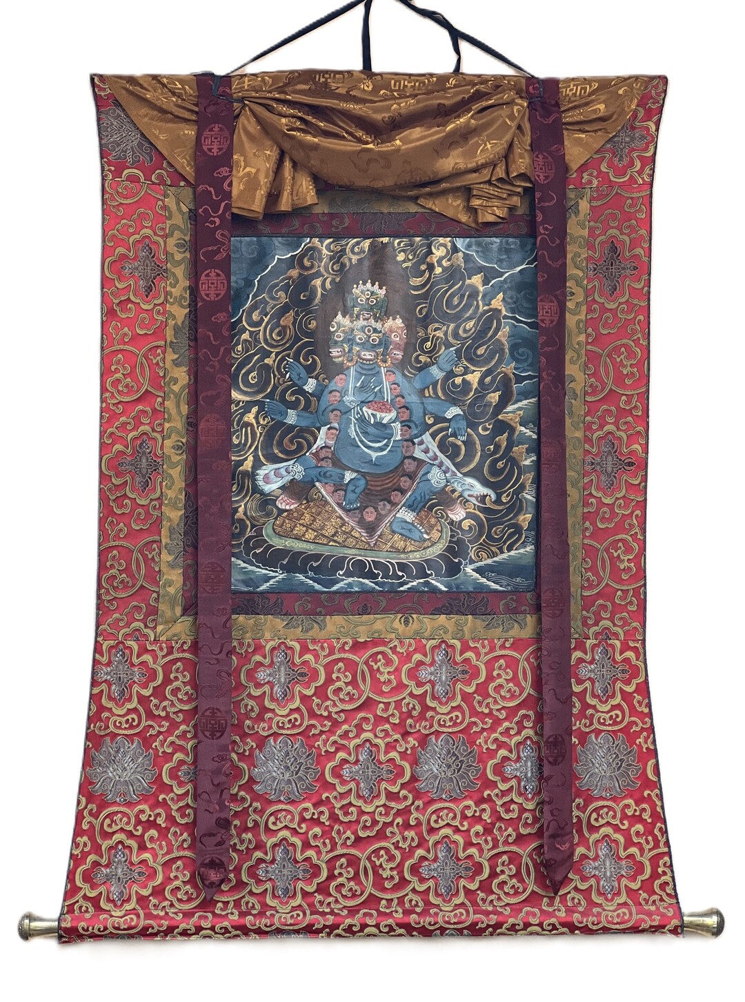 Hand-painted Bhairava Thanka Painting, Newari Art With Silk Brocade - Etsy