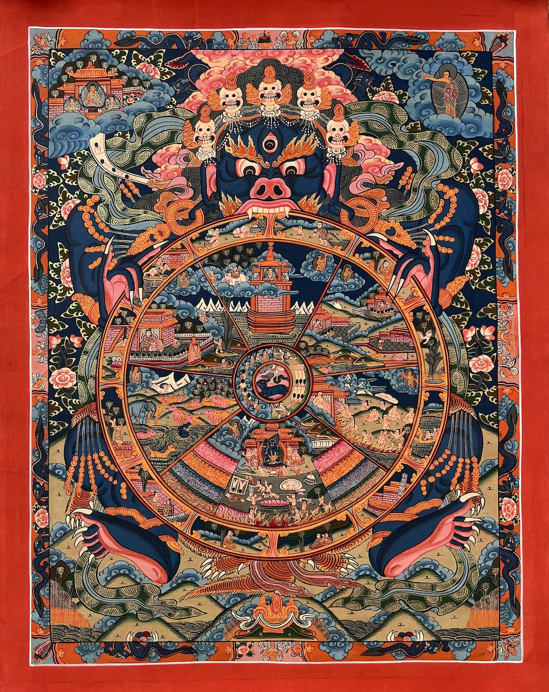 Original Hand Painted Wheel of Life Mandala Masterpiece Gold Tibetan ...