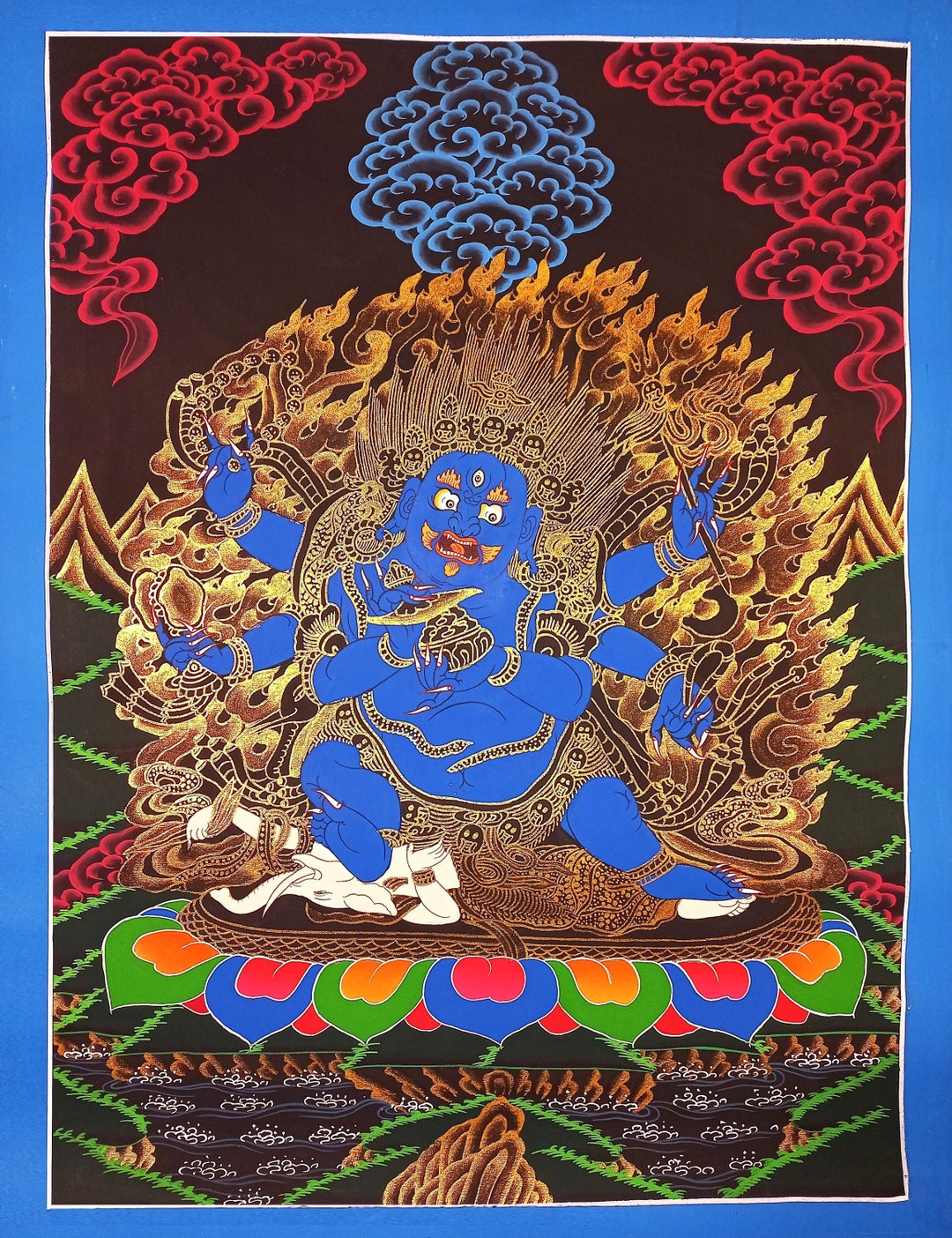 Original Hand Painted Masterpiece Six Armed Mahakala / Protector ...