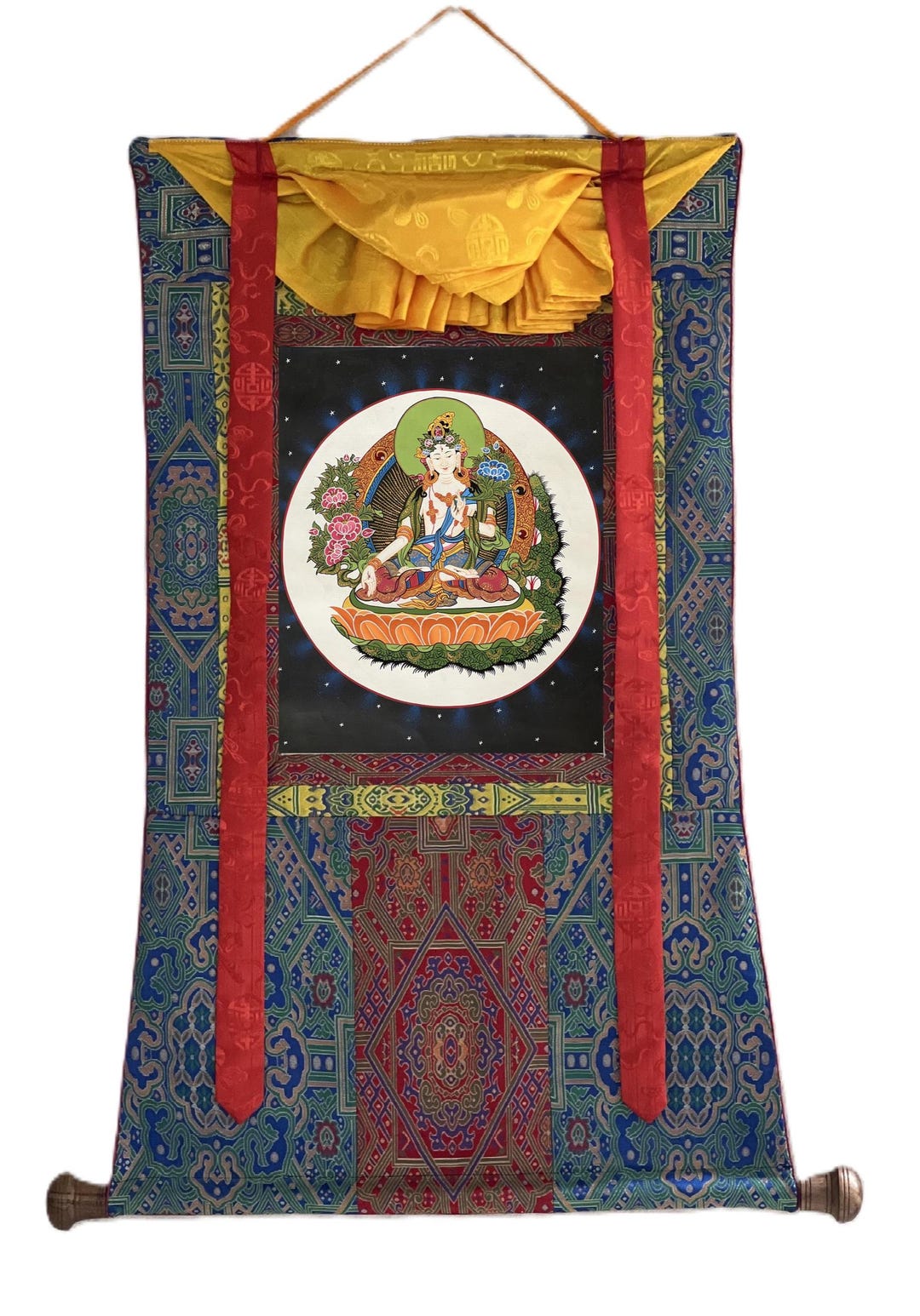 Hand-painted White Tara Thangka - Original Tibetan Goddess of ...