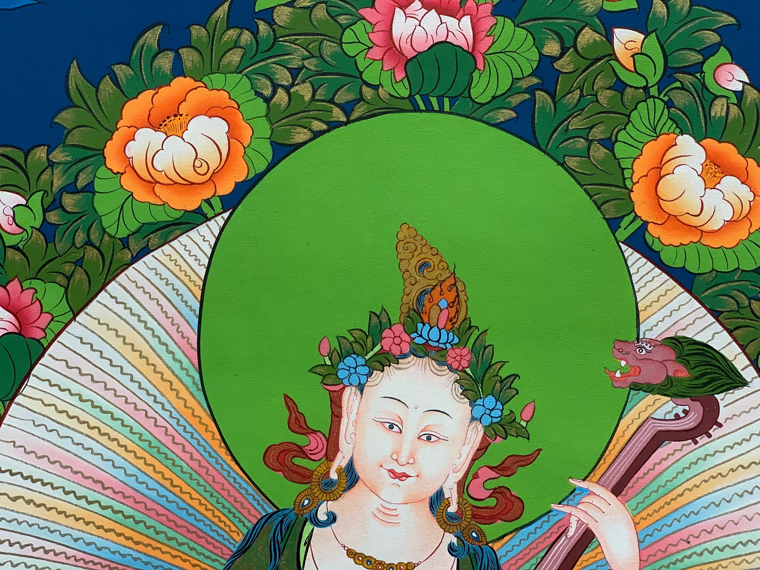 Hand-painted Saraswati, Goddess of Learning and Art, Music, Thangka ...