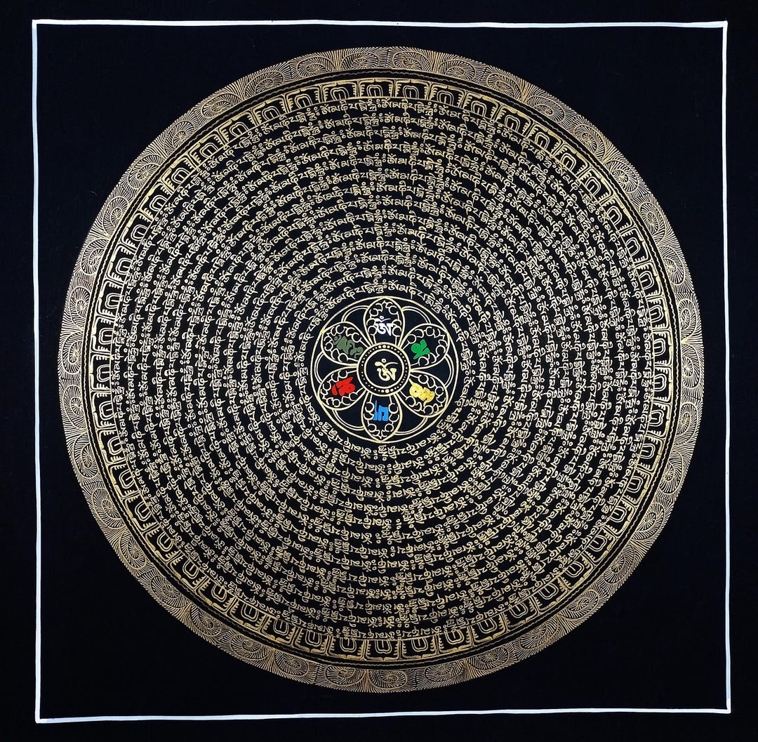 Original Hand-painted Om Mani Padme Mantra Mandala With Eight Lucky ...