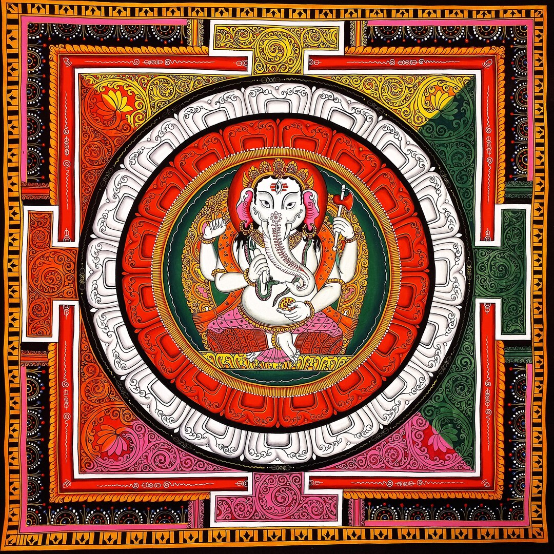 Ganesha/ Ganapati/ Vinayaka in Sriyantra Master Quality Newari Paubha ...