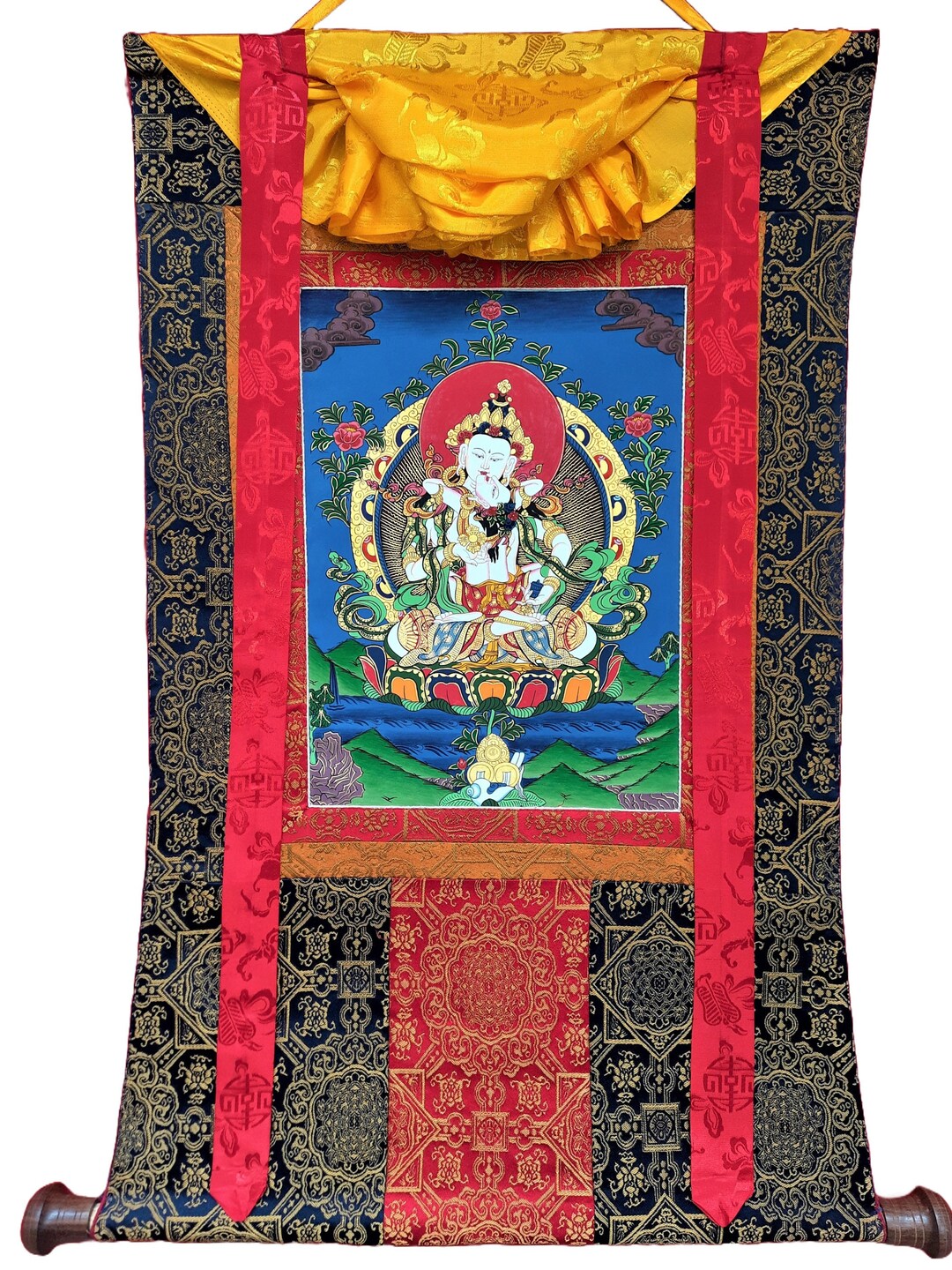Hand-painted Vajrasattva Shakti Thangka Painting, Silk Brocade Frame - Etsy