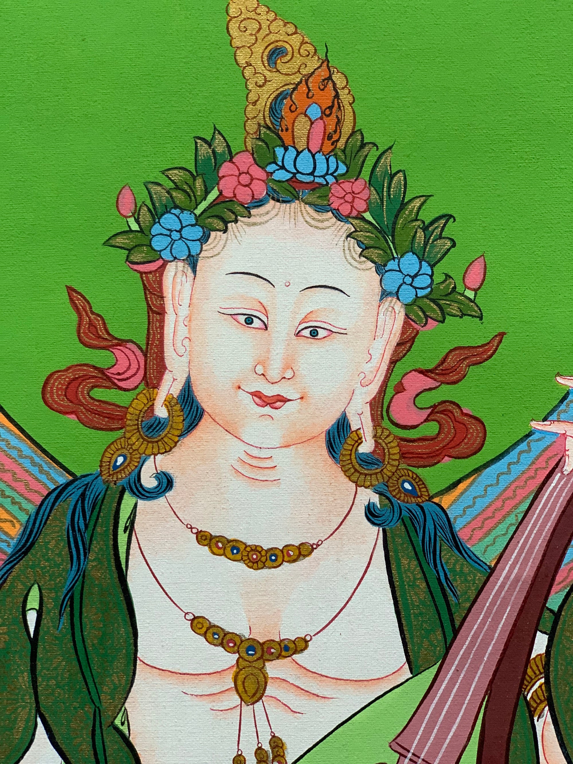 Hand-painted Saraswati, Goddess of Learning and Art, Music, Thangka ...