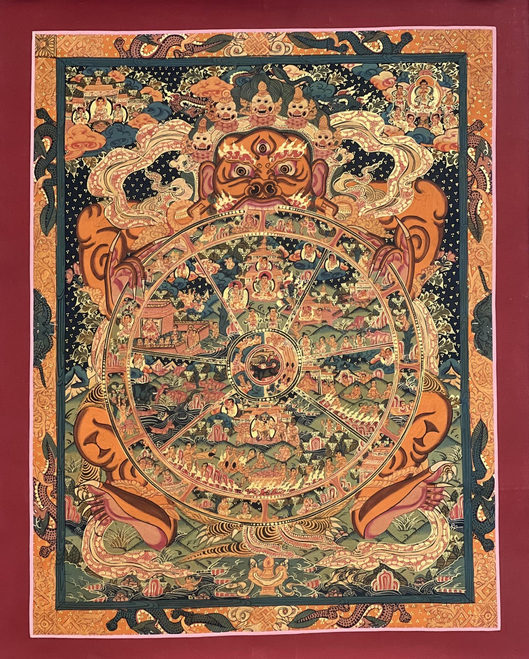 Hand-painted Wheel of Life Thangka: Tibetan Mandala Painting - Etsy