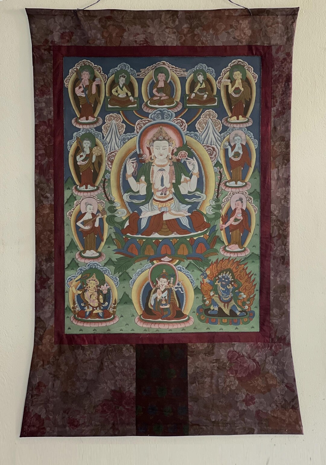 Vintage Chaturbhuja Avalokiteshvara / Chenrezig With Bodhisattvas and ...