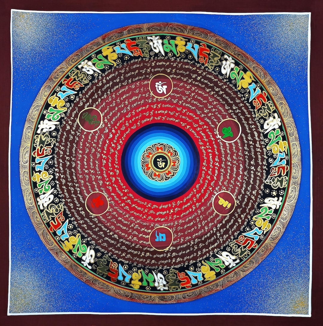 Original Hand-painted Om Mani Padme Hum Mantra Mandala Featuring Eight ...