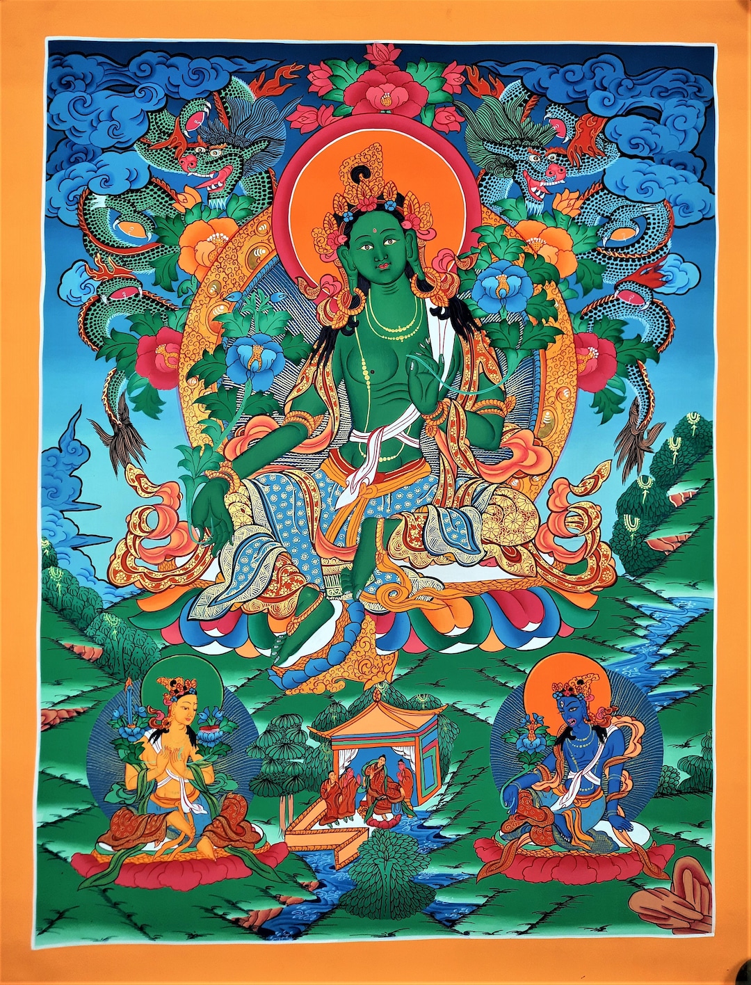 Original Hand Painted Green Tara Tibetan Compassion / Meditation Wall ...