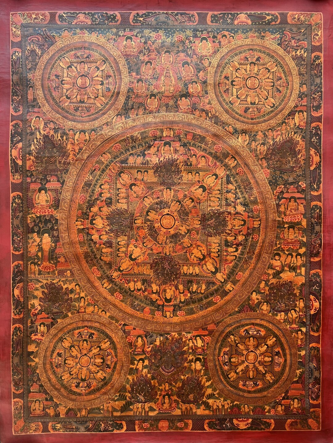 Hand-painted Original Pancha Buddha Big Circle Mandala Oil - Varnished ...