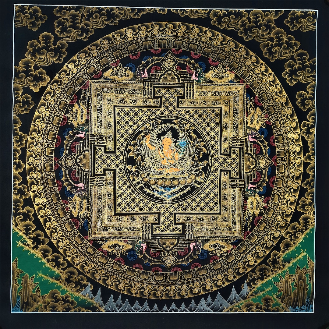 Original Hand Painted Manjushri Mandala God of Wisdom Tibetan - Etsy