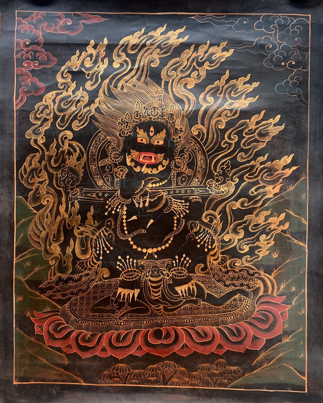 2 Armed Black Mahakala/mahankala/ Dharma Defender/ Protector Oil ...