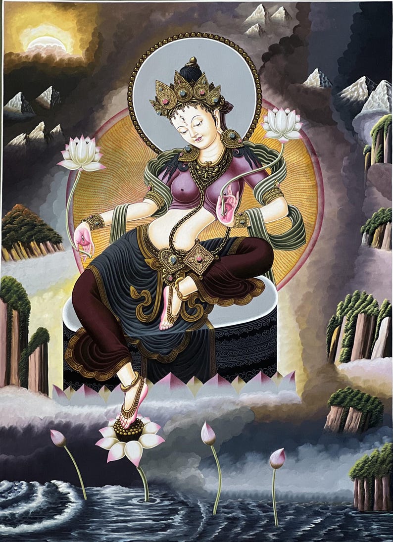 Hand-painted White Tara Thangka: Newari Paubha Art, Fine Masterpiece - Etsy