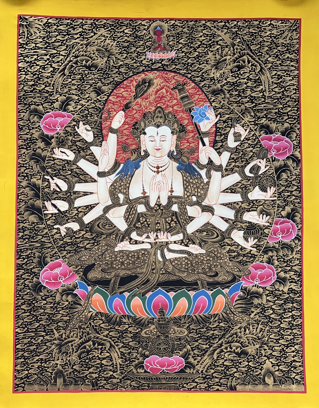 Hand-painted Cundi Thangka Painting, Tibetan Mother Goddess Art (18x24 ...