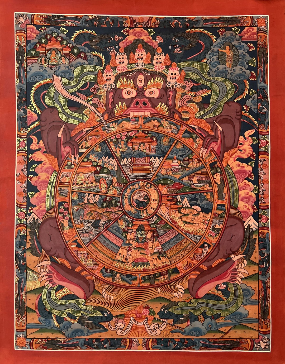 Original Hand Painted Wheel of Life /bhavacakra/samsara Chakra Mandala ...