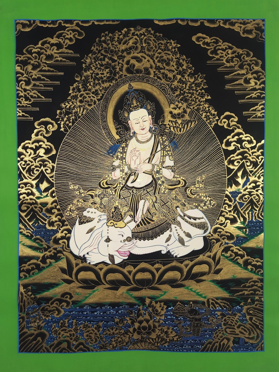 Hand Painted Original Kindess Buddha / Pu Xian Tibetan Painting Wall ...