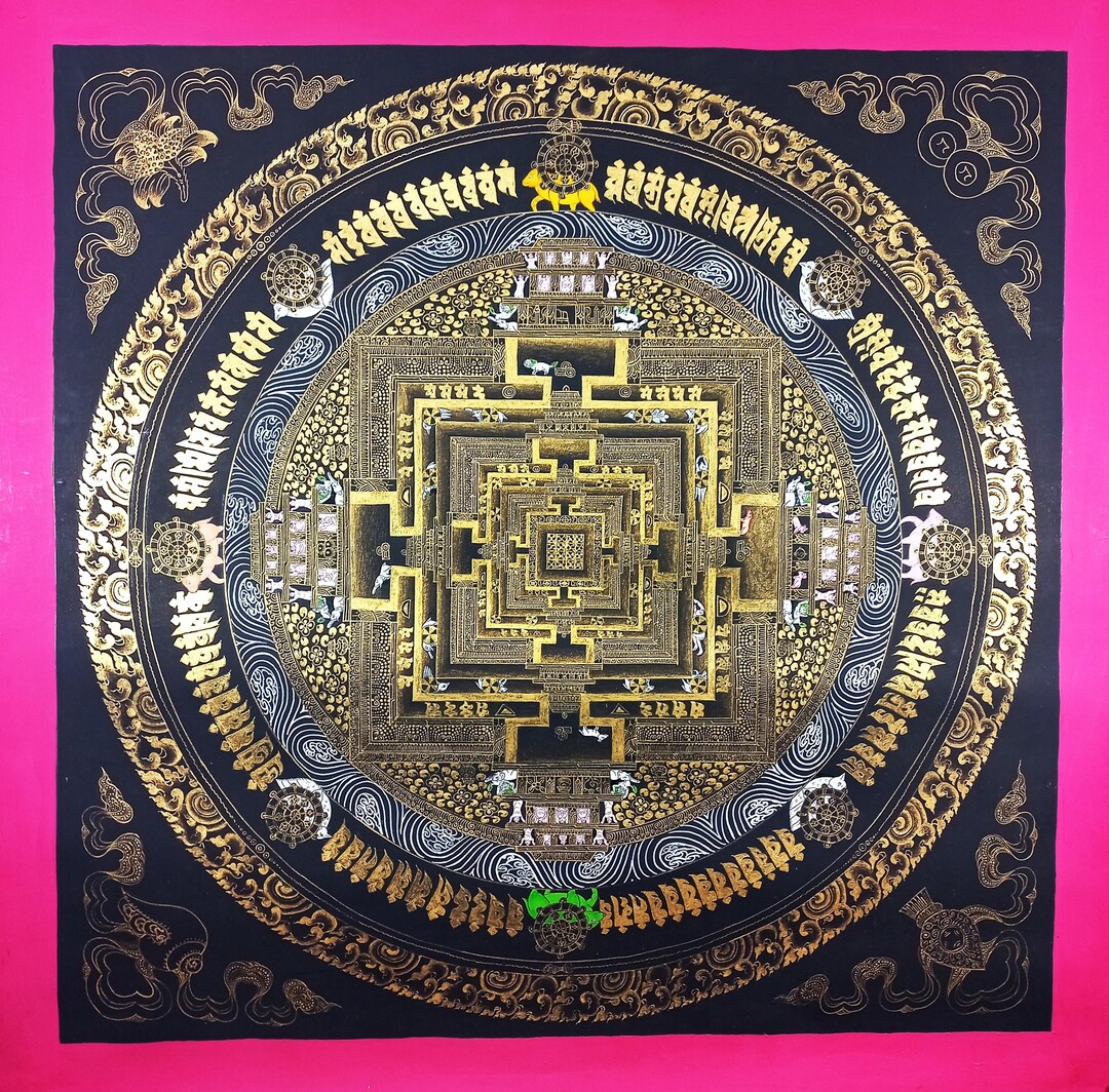 Original Hand Painted Kalachakra Mandala/ Wheel of Time Black and Gold ...