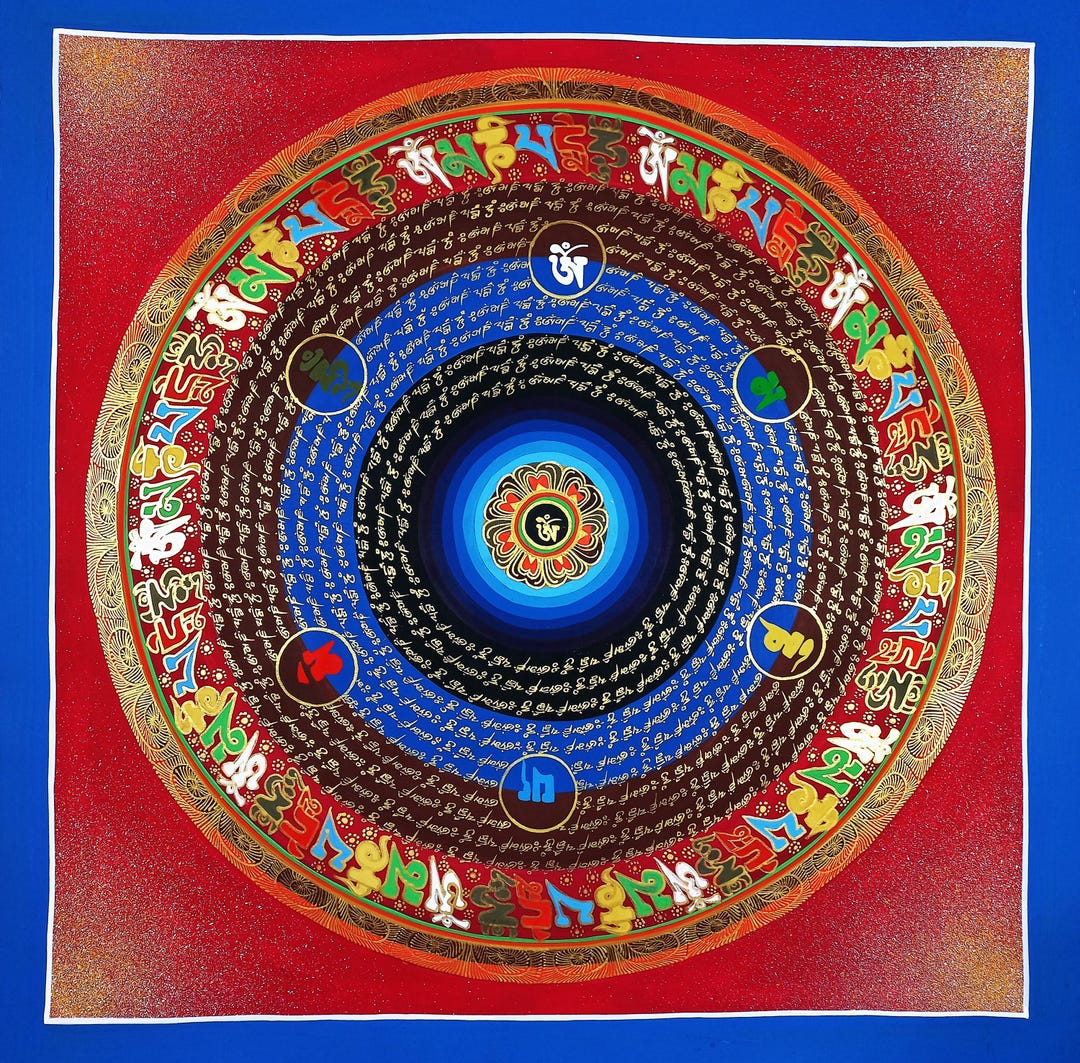 Original Hand-painted Om Mani Padme Hum Mantra Mandala With Eight ...
