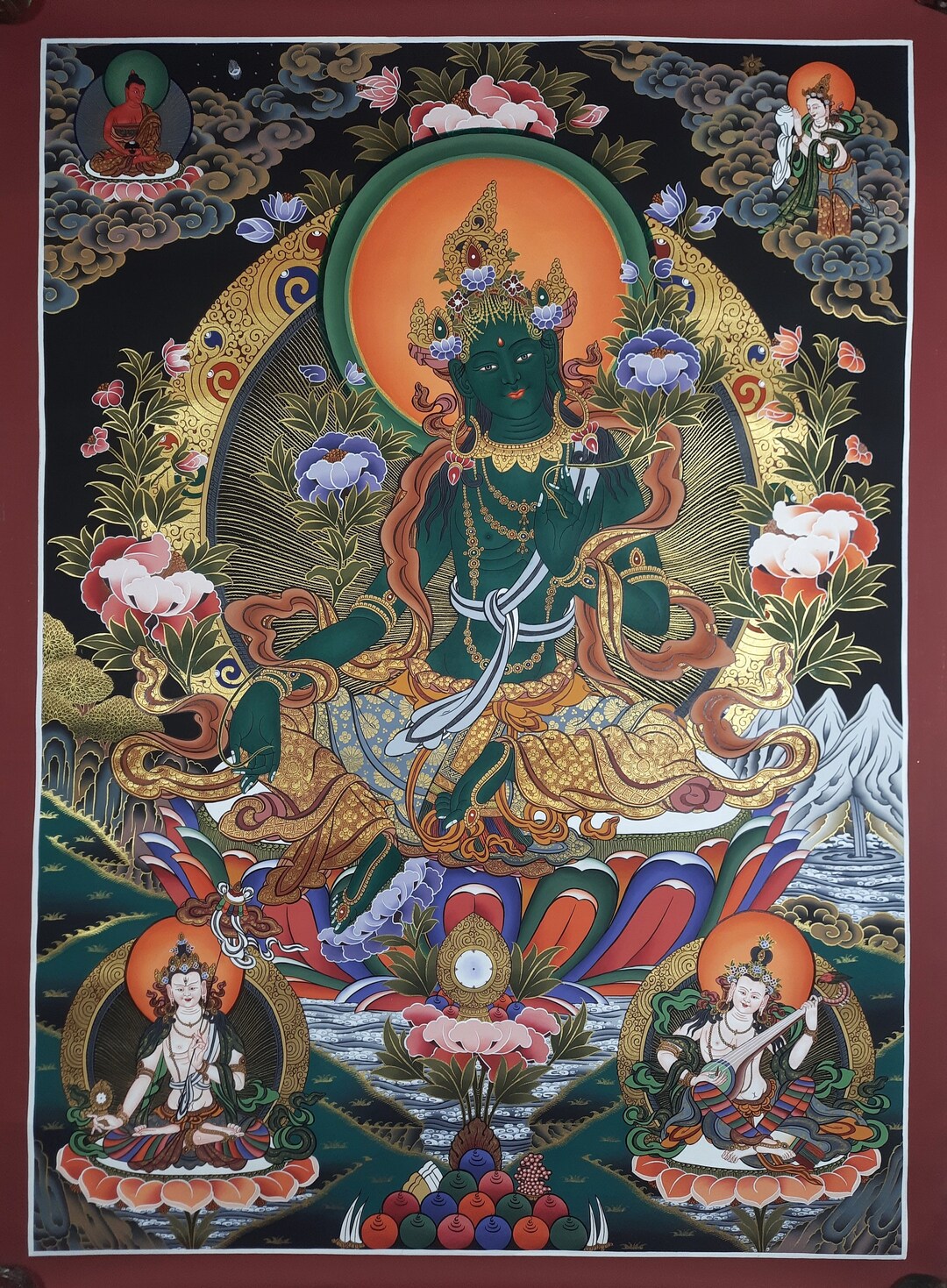 Hand Painted Original Green Tara Masterpiece Painting Tibetan Wall ...