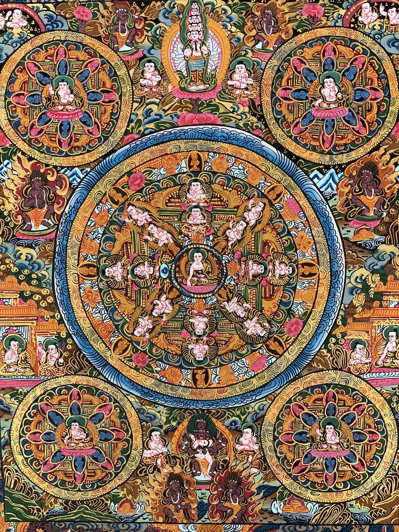 Original Hand Painted Pancha Buddha Mandala / Buddha Life - Etsy