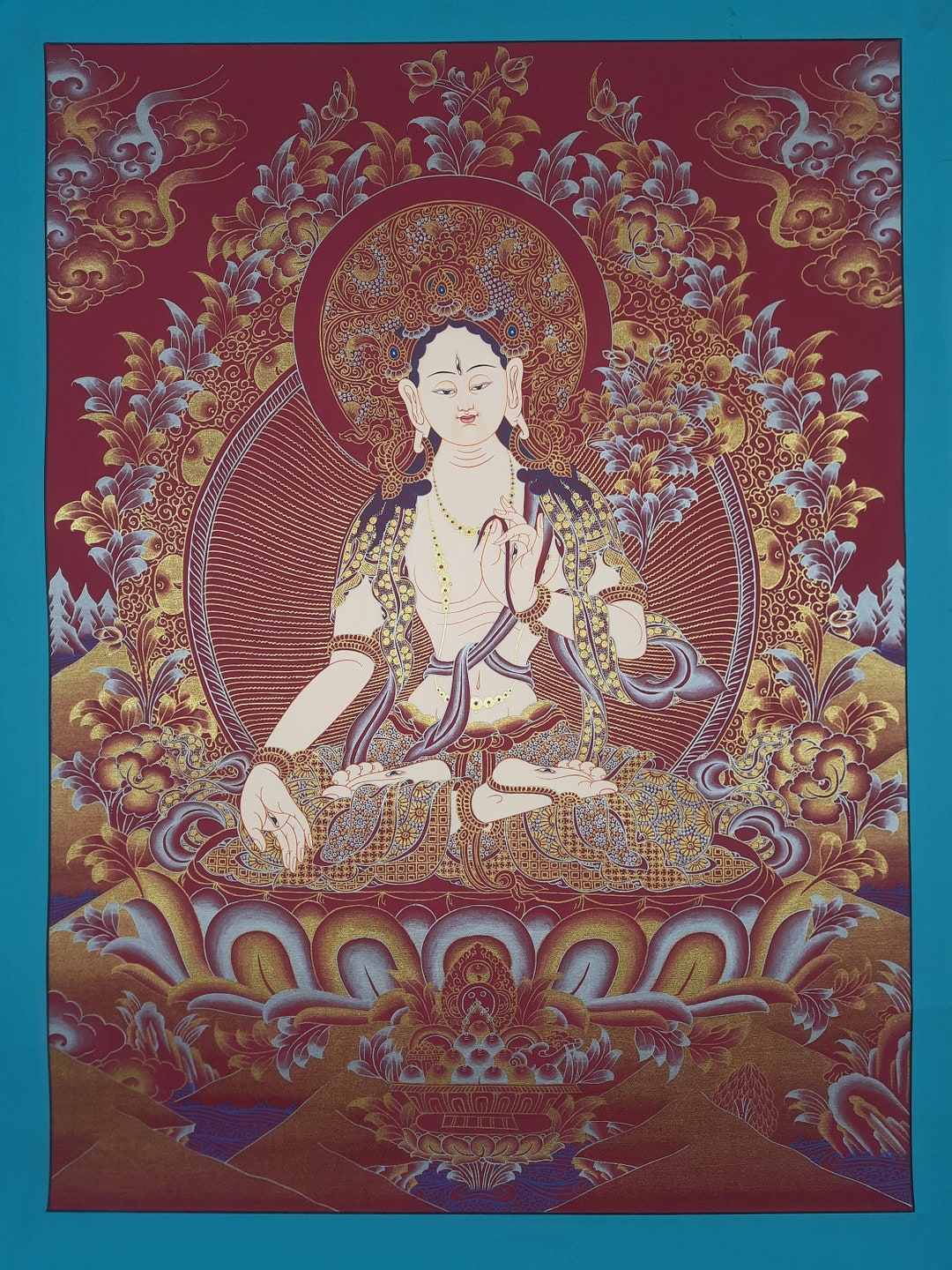 Hand Painted Original White Tara / Mother Tara Tibetan Wall Hanging ...