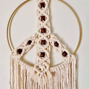 Macramé Peace Sign With Wood Beads - Bohemian Peace Sign Wall Decor ...