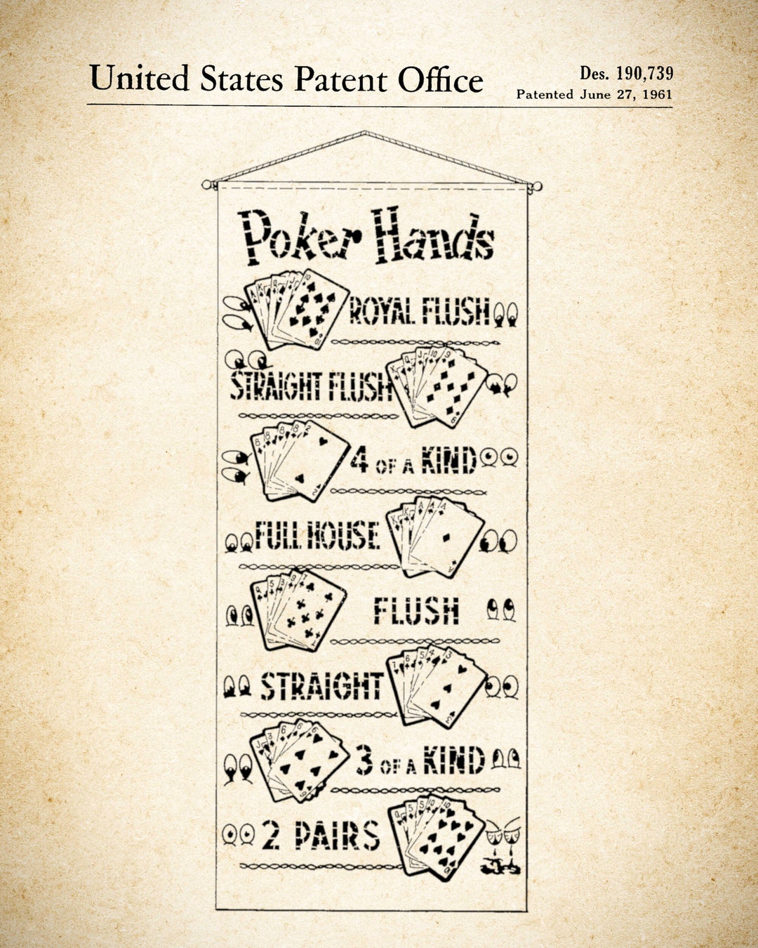 Poker Hands Patent Print Art 1961 INSTANT DOWNLOAD - Etsy