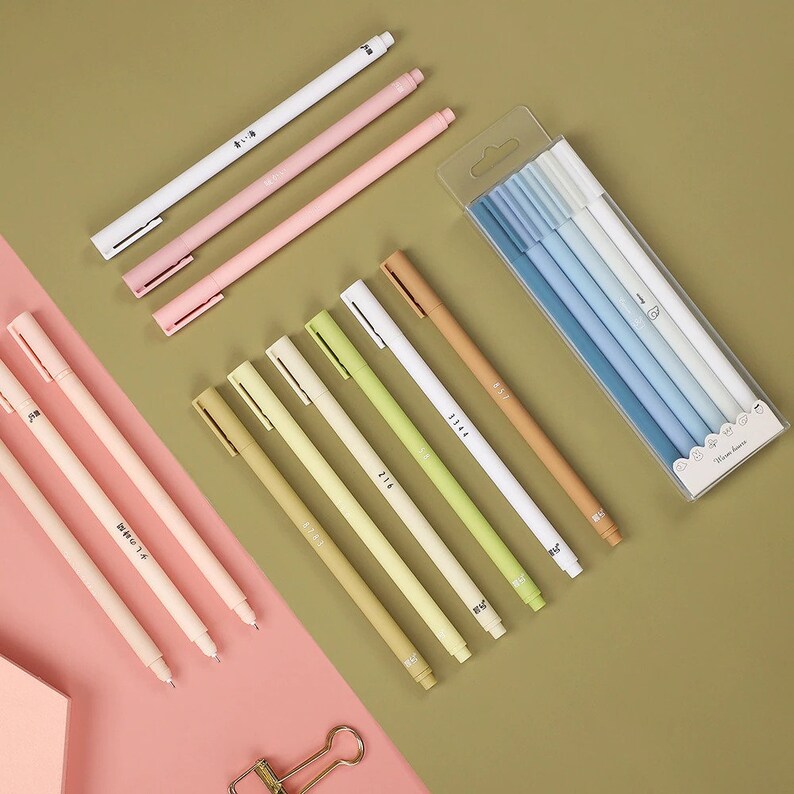 Slim Black-ink Pastel Color Set Gel Pens - Set of 6 - Etsy