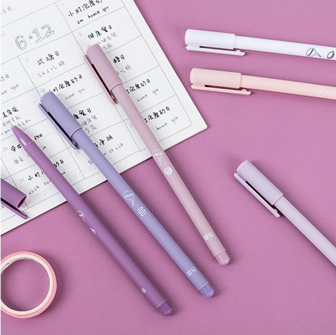 Slim Black-ink Pastel Color Set Gel Pens Set of 6 - Etsy