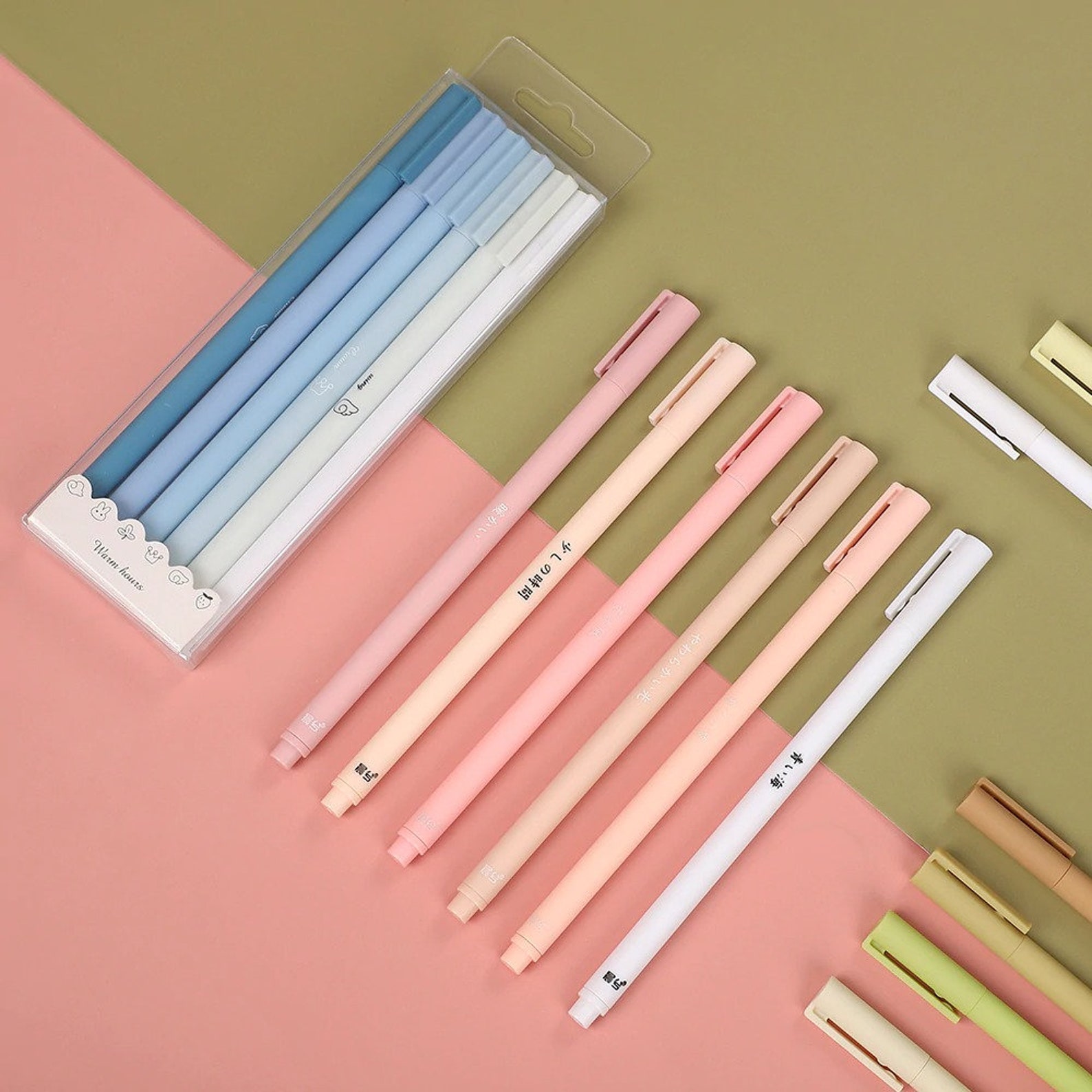 Slim Black-ink Pastel Color Set Gel Pens - Set of 6 - Etsy