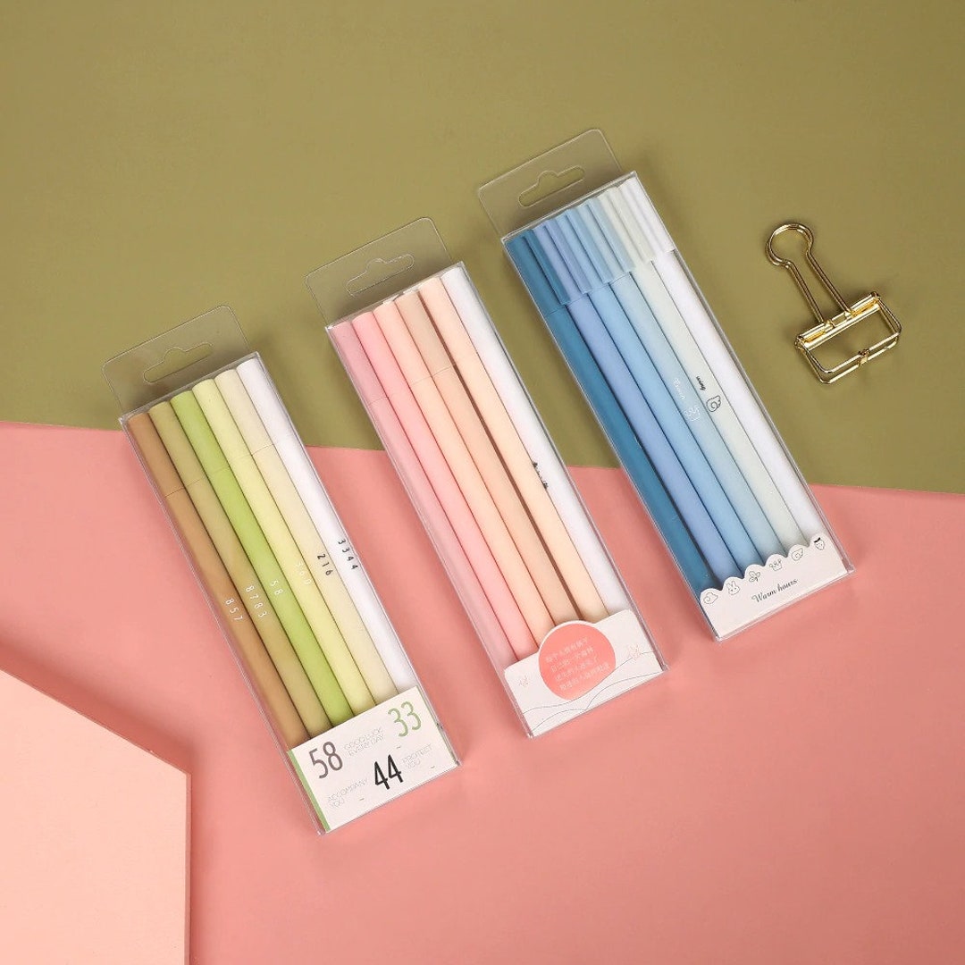 Slim Black-ink Pastel Color Set Gel Pens - Set of 6 - Etsy