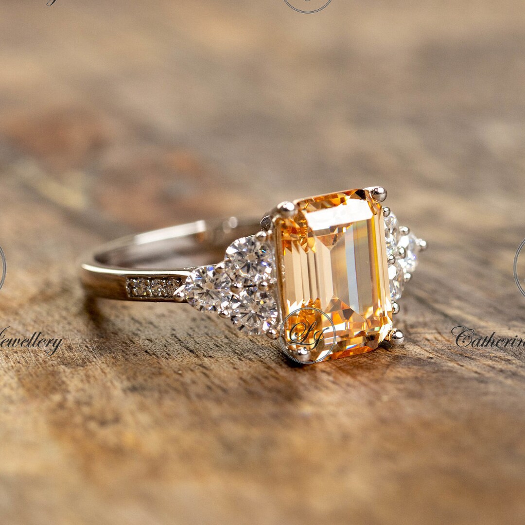 Champagne Diamond Ring 6ct Emerald Cut Simulated Champagne - Etsy