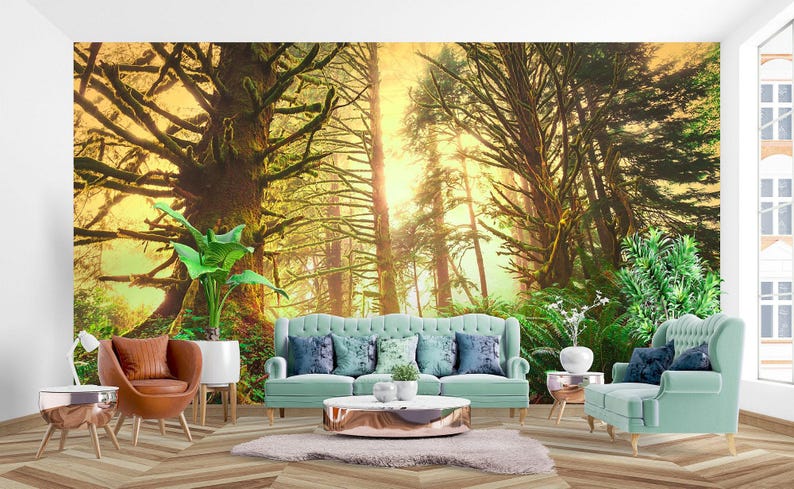 Rainforest Sunrise Wall Mural: Tropical Forest Decor - Etsy