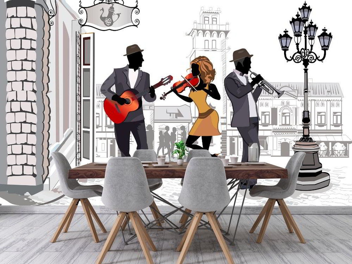 Vibrant Street Concert Scene Mural Wallpaper Music Festival Wall Art ...