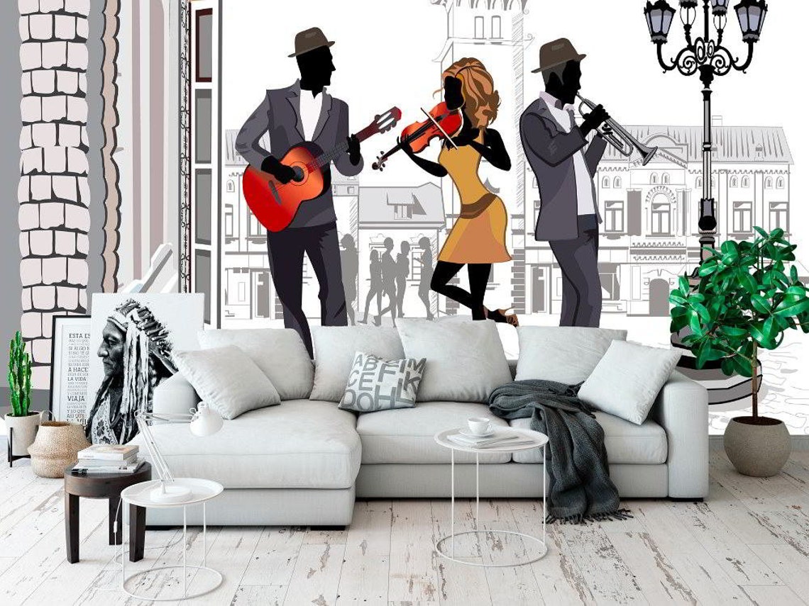 Vibrant Street Concert Scene Mural Wallpaper Music Festival Wall Art ...