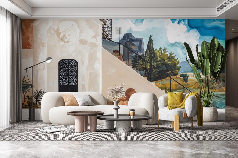 Greek Town Mural – Mediterranean Village Look Art Wallpaper, Dreamy ...