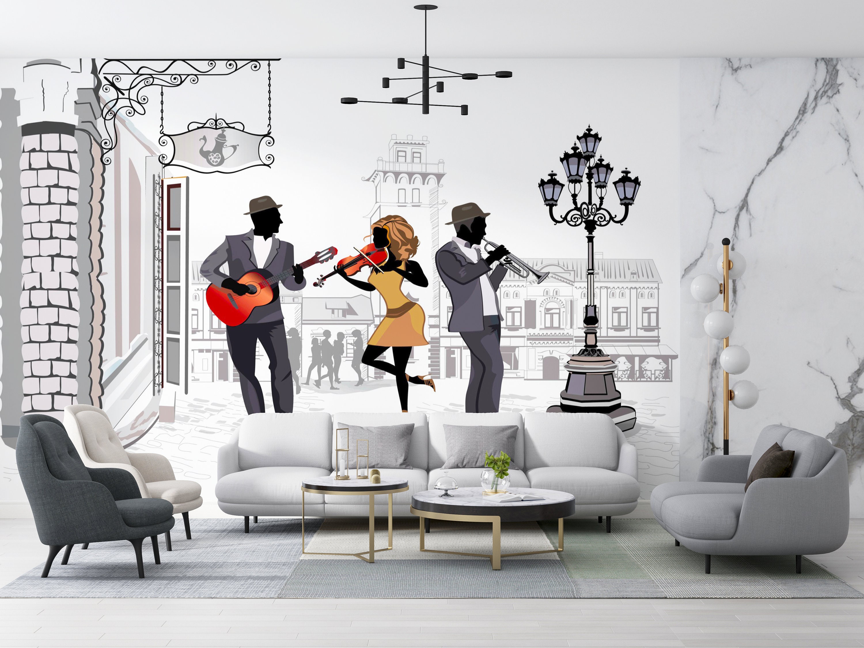 Vibrant Street Concert Scene Mural Wallpaper - Music Festival Wall Art ...