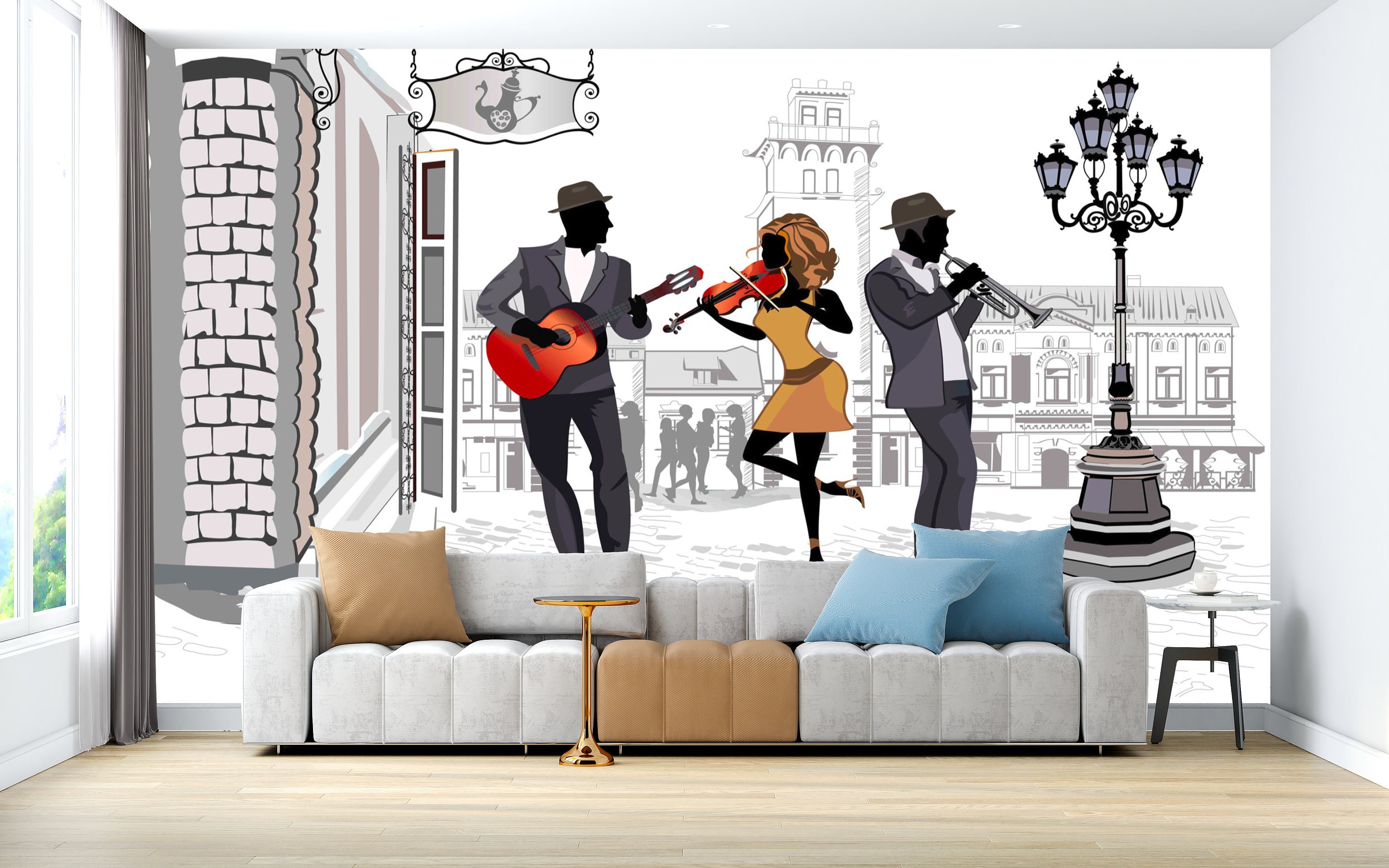 Vibrant Street Concert Scene Mural Wallpaper Music Festival Wall Art ...