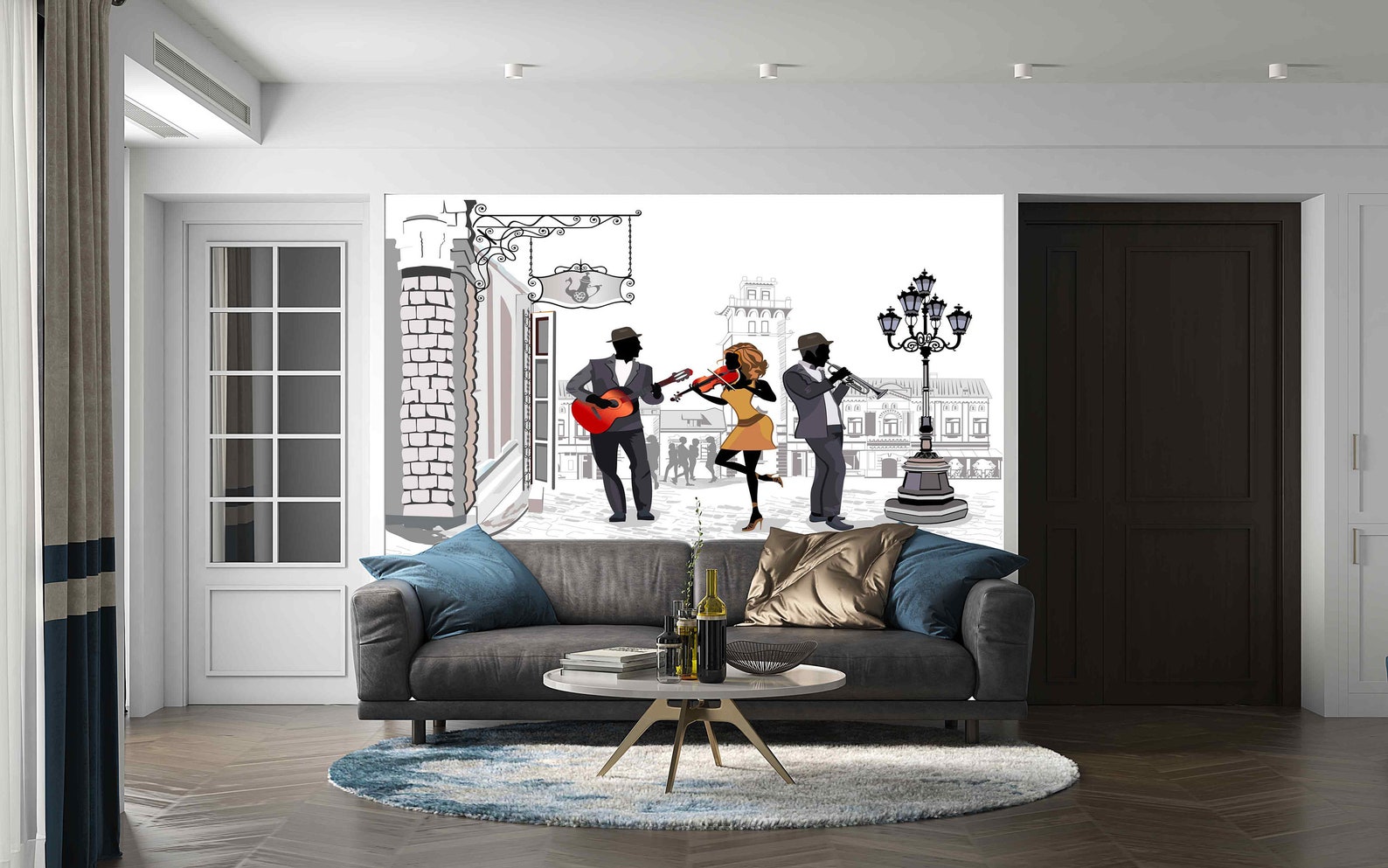 Vibrant Street Concert Scene Mural Wallpaper Music Festival Wall Art ...