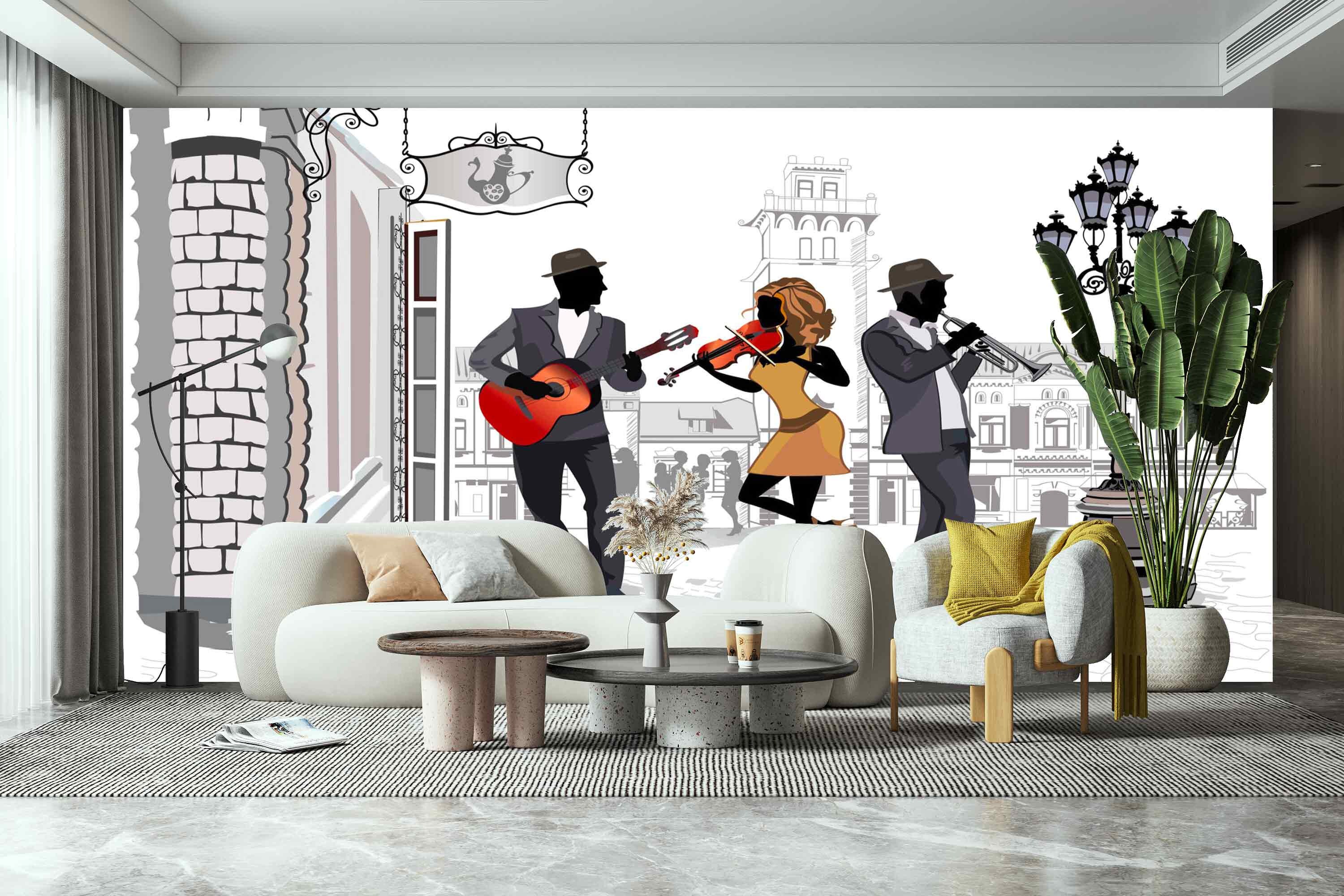 Vibrant Street Concert Scene Mural Wallpaper - Music Festival Wall Art ...