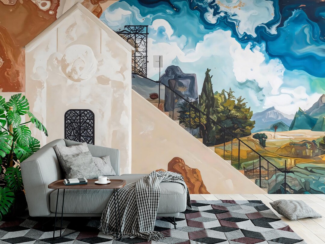 Greek Town Mural – Mediterranean Village Look Art Wallpaper, Dreamy ...