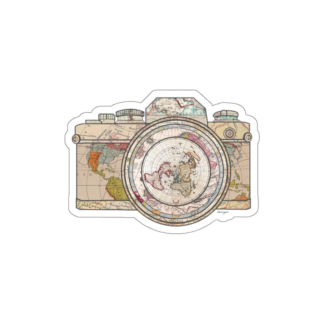 Camera With Continents Sticker Travelling Travellers Gift - Etsy