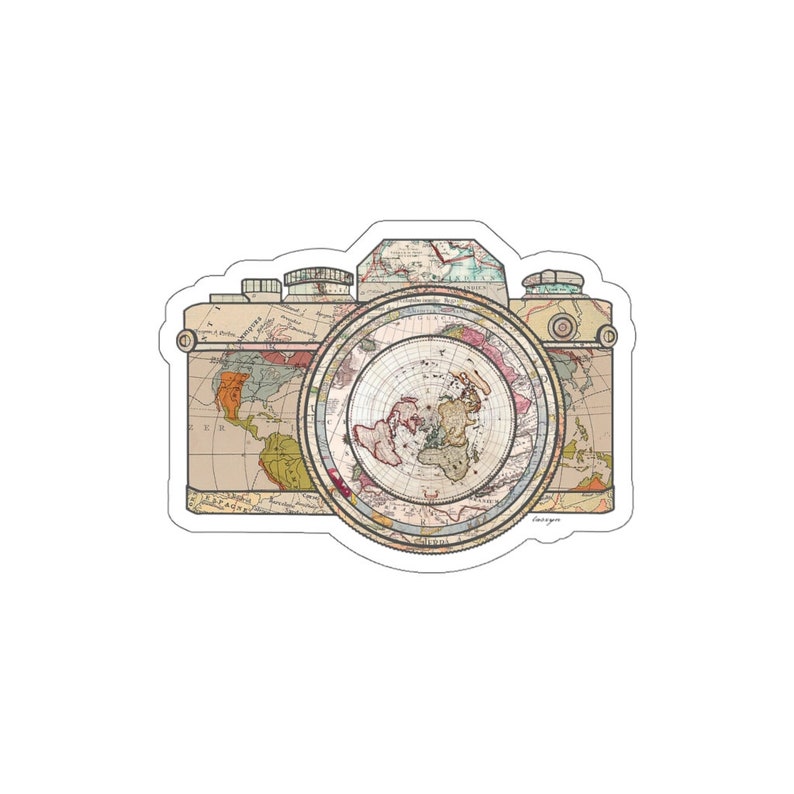 Camera With Continents Sticker Travelling Travellers Gift - Etsy