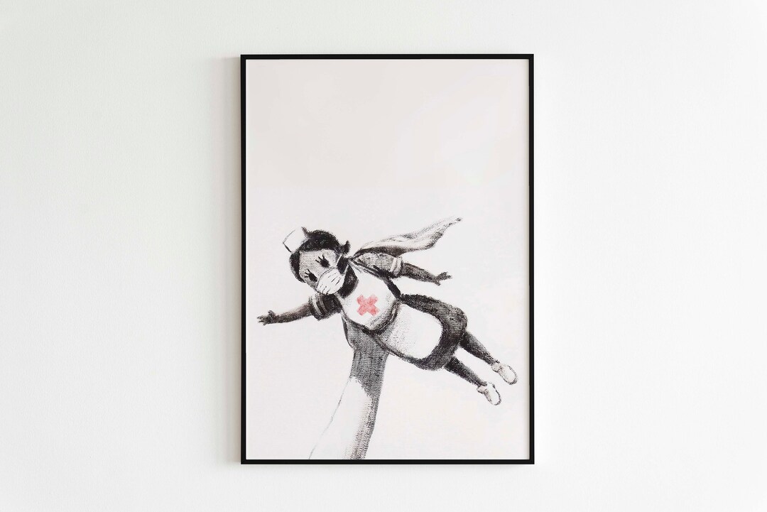 Banksy - Hospital Superhero Nurse Poster, Game Changer, Banksy Graffiti ...