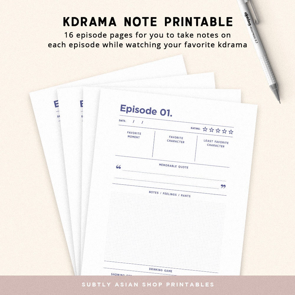Kdrama Journal Printable Episode Note / Planner / TV Show - Etsy