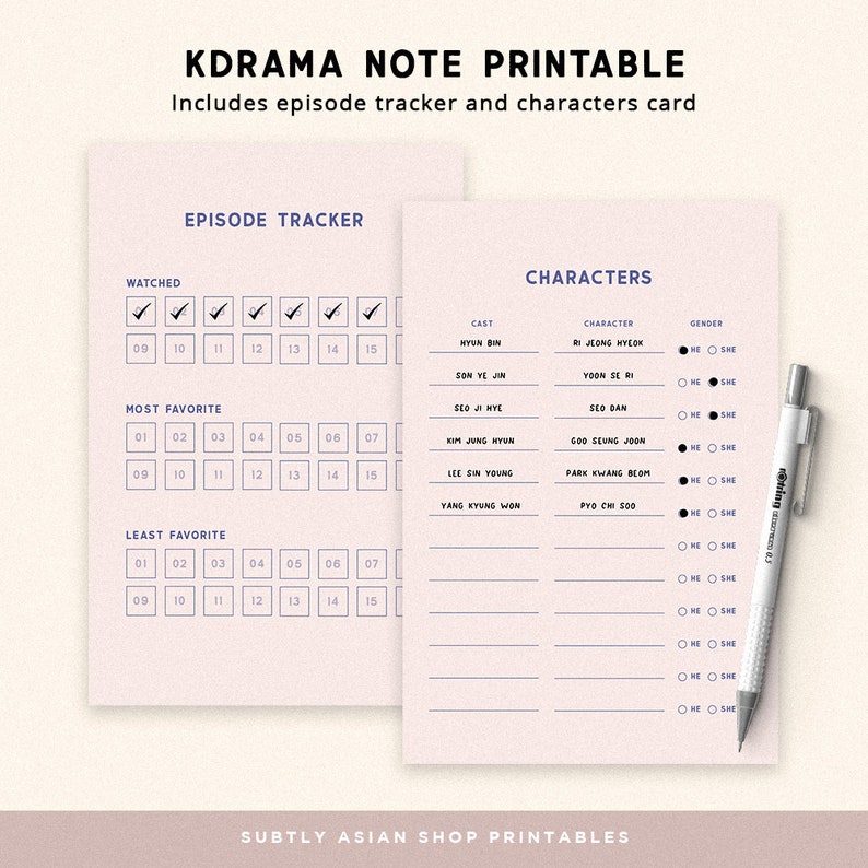 Kdrama Journal Printable Episode Note / Planner / TV Show Planner / TV ...